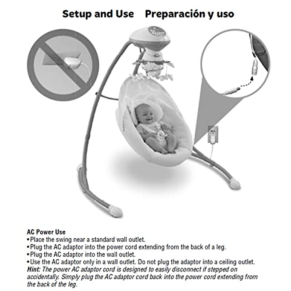 GRAY Fisher Price 6V SWING AC ADAPTER Power Plug Cord (NOT compatible w/Rock & Play)