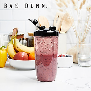 Rae Dunn Personal Blender 600W | 24oz Capacity | BPA-Free Jar | Crushes Ice | Leak-Proof | Anti-Slip Feet | Dishwasher Safe, Black