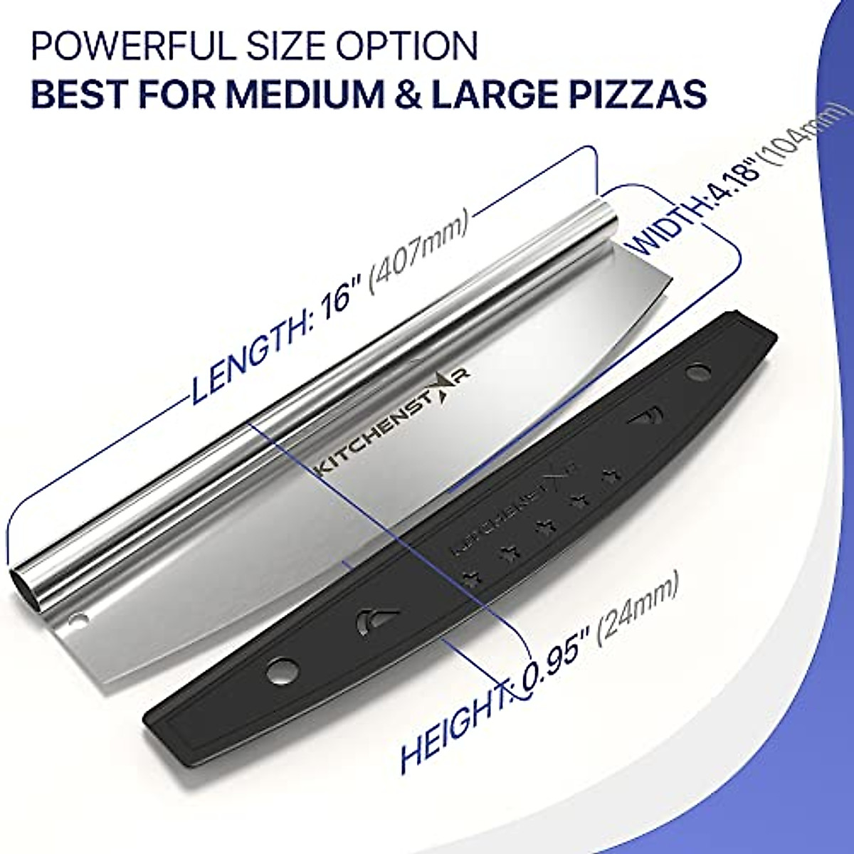 KitchenStar Pizza Cutter Rocker 16 inch + Pizza Paddle with Folding Handle (13 x 16.5") - Pizza Making Set Bundle