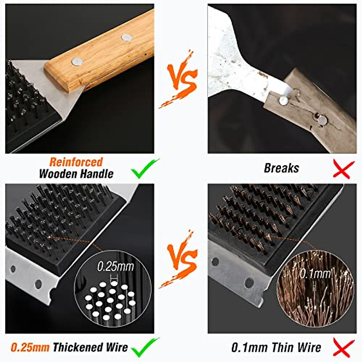 SIMPLETASTE Grill Brush and Scraper, Durable & Effective, Include Extra Stainless Steel Bristles Head for Replacement, Wire Grill Brush for Outdoor Grill, Grill Accessories Gift for Men/Dad