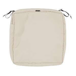 Classic Accessories Montlake FadeSafe Water-Resistant 25 x 27 x 5 Inch Rectangle Outdoor Seat Cushion Slip Cover, Patio Furniture Chair Cushion Cover, Antique Beige, Patio Furniture Cushion Covers