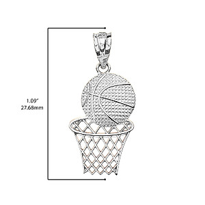 Claddagh Gold .925 Sterling Silver Basketball Hoop Sports Pendant Necklace, 16"