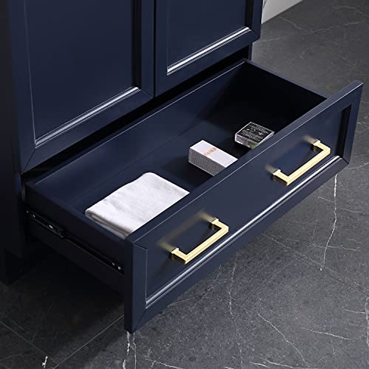 walsport Bathroom Vanity with Sink 32" Navy Cabinet White Undermount Ceramic Vessel Sink Vanities Set Chorme Faucet Drain with Mirror