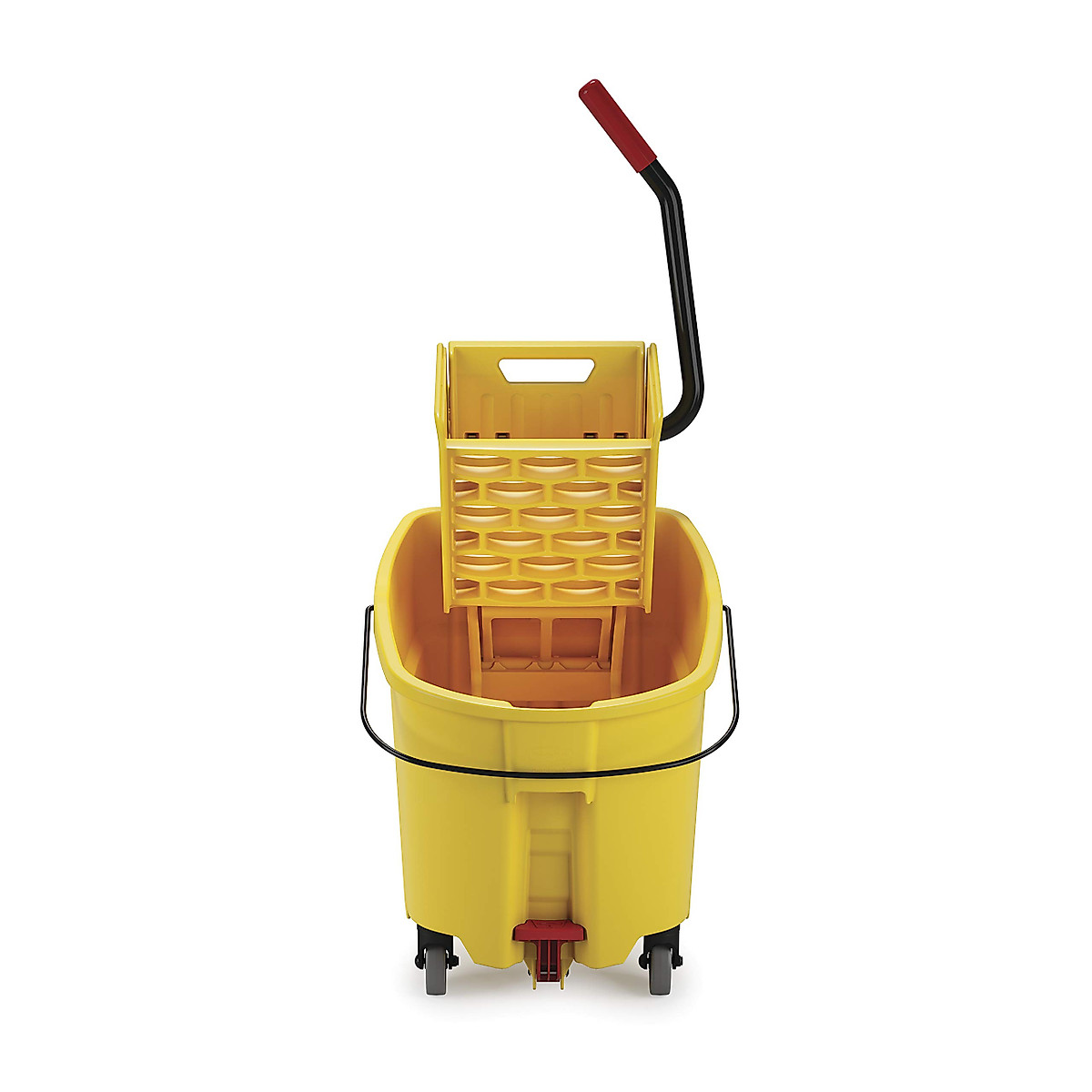 Rubbermaid Commercial 35Qt WaveBrake 2.0 Side-Press Mopping Bucket and Wringer with Foot Pedal Drain, Yellow, for Professional/Industrial/Business Heavy-Duty Floor Cleaning/Mopping