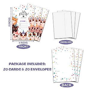 Cute Kitten Birthday Party Invitation, Let's Paw-Ty Kitty Cats Fill-In Invites For Adults Women & Men, 20 Invitations With Envelopes(4" X 6")，Party Favors Decorations And Supplies-01