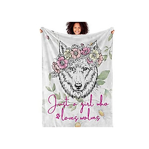 InnoBeta Wolf Blanket, Just A Girl Who Loves Wolves, Wolf Gifts, Wolves Gifts, Wolf Gifts for Girls?Women, Kids, Throw Blanket for Bed, Couch - Grey…