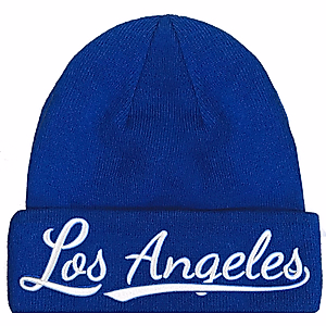 Los Angeles 3D Embroidery Classic Cuffed Knit Hat Beanie Toque Skull Cap - Blue OneSize