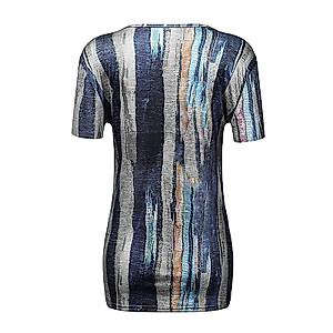 Womens Summer Retro Tie Dye Short Sleeve Tops Half Zipper V Neck Short Sleeve T-Shirts Casual Loose Pullover Tees Top