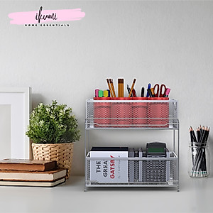 Kitchen Bathroom Under Sink Organizer and Storage | 2-Tier Steel Pull-Out Rack for Cabinet and Shelf | No Assembly Required | Durable | Premium Quality | Ikumi Home Essentials