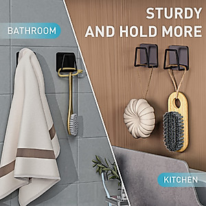 Adhesive Wall Hooks, Hooks for Hanging Wall Hanger Towel Hooks Heavy Duty Ideal for Bathroom Shower Kitchen Home Door Closet Cabinet Stainless Steel-6Pack-Black