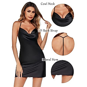 Avidlove Women Chemise Lingerie Sexy Nightie Full Slips Sleepwear Satin Teddy Babydoll Silk Nightgown Black XXL