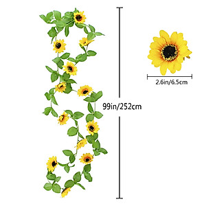 OUTLEE 4 Pack Artificial Sunflower Garland Faux Silk Sunflower Vines with 12 Flower Heads 8 ft Long for Home Garden Wedding Party Decor