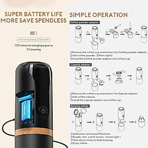 CHANGLKJ Portable Espresso Machine, Travel Espresso Maker with Small Tea Cup, Compatible NS Capsules and Ground Coffee, USB Powered and Super Endurance, for Camping, Travel, RV, Office, Hiking, Home