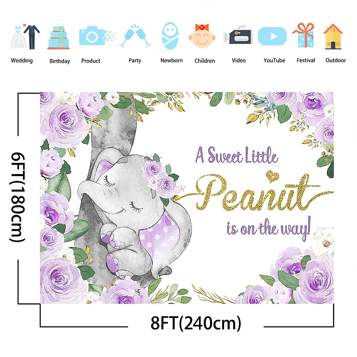 Avezano Purple Elephant Baby Shower Backdrop Lavender Floral Elephant Baby Shower Background A Sweet Little Peanut is on The Way Elephant Baby Shower Decorations for Girls (7x5)