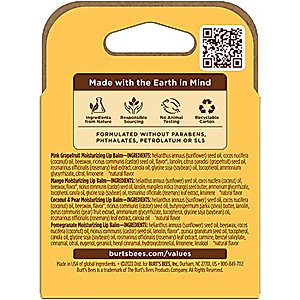 Burt's Bees Lip Balm Easter Basket Stuffers, Moisturizing Lip Care Spring Gift, for All Day Hydration, 100% Natural, SuperFruit - Pomegranate, Coconut & Pear, Mango, Pink Grapefruit (4 Pack)