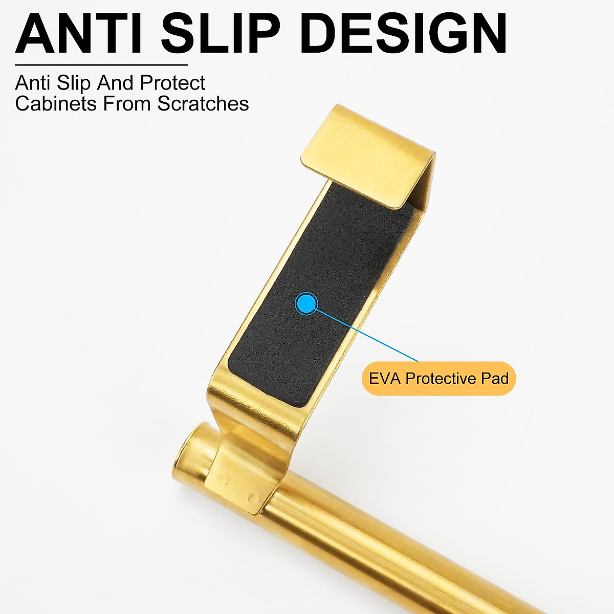 RETON 3 PCS Over Door Towel Rack, 9 Inch Stainless Steel Cabinet Towel Hanger Towel Bar Holders, Kitchen Towel Holder with Anti-Slip Pads, No Drilling (Gold)