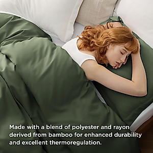 Bedsure Olive Green Duvet Cover King Size - Polyester & Rayon Derived from Bamboo Cooling King Duvet Cover Set, 3 Pieces, 1 Zipper Closure Duvet Cover (104"x90") & 2 Pillow Shams, No Comforter