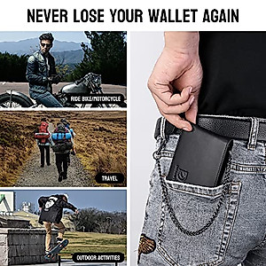 bill heart Chain Wallets for Men, RFID Blocking Genuine Leather Bifold Wallet with Sturdy Chain