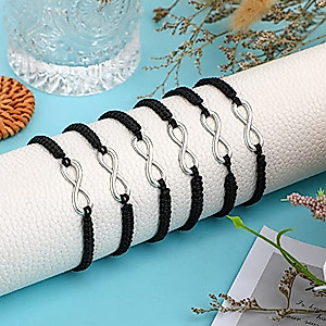 Sureio 24 Pcs Adjustable Matching Couples Bracelets Infinity Rope Bracelets Handmade Braided Friendship Bracelets (Black)