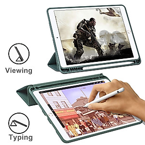 Arae for iPad 10.2 inch Case (9th Generation 2021) & (8th Generation 2020) & (7th Generation 2019) with Pencil Holder Auto Wake/Sleep Feature Standing Cover, Green