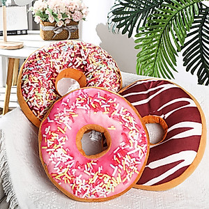 Round Throw Pillow 3 Pcs 16 Inch Chocolate Donut Pillow Plush Soft Food Pillow 3D Digital Print Stuffed Ear Piercing Pillow Decorative Light Weight Seat Pad Cushion for Chair Floor Couch Sofa (Cute)