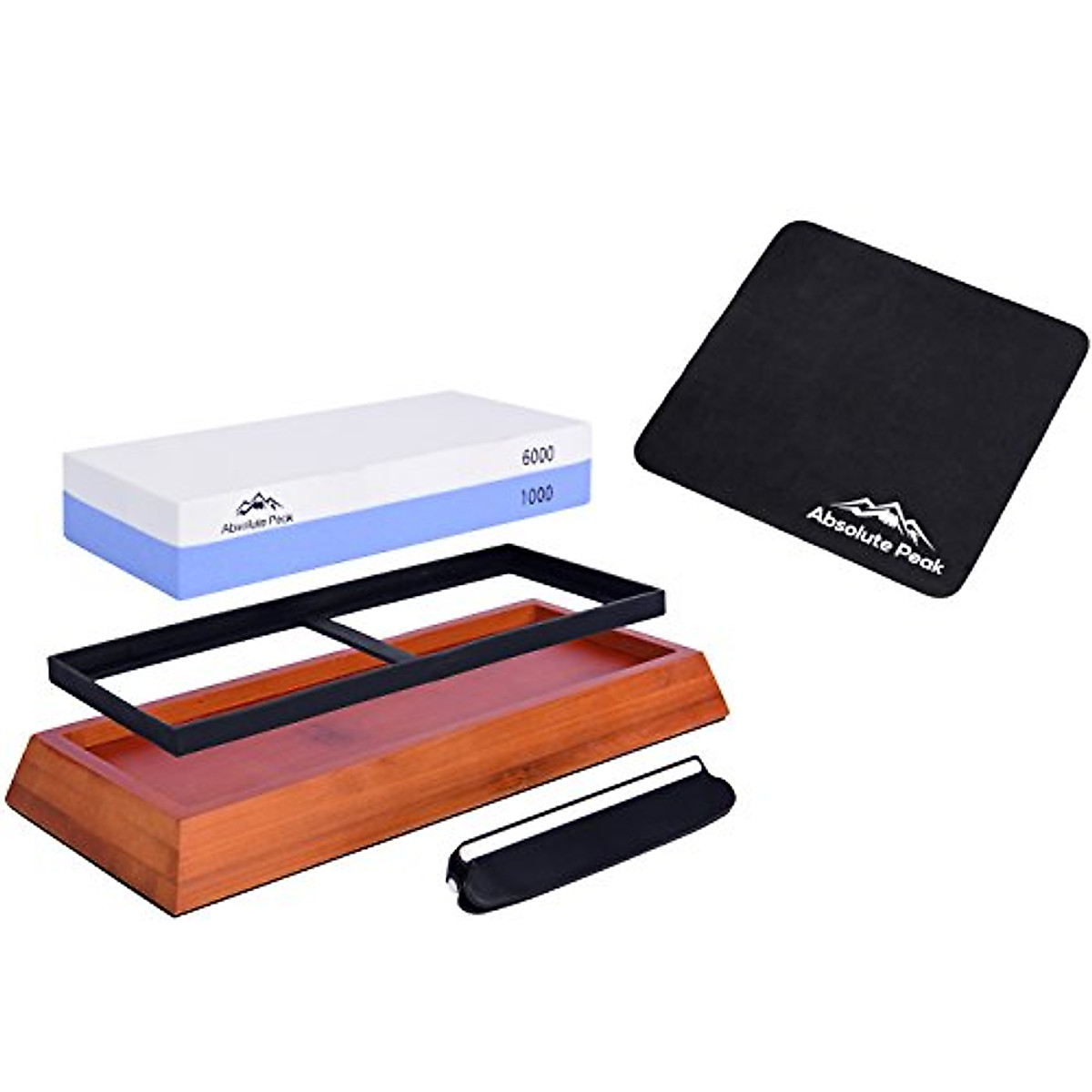 Best Whetstone Knife Sharpener Kit | 1000/6000 Grit Knife Sharpening Stone & Honing Stone | NonSlip Bamboo Base | Angle Guide, MicroFiber Polishing Cloth, & How to Sharpen a Knife eBook