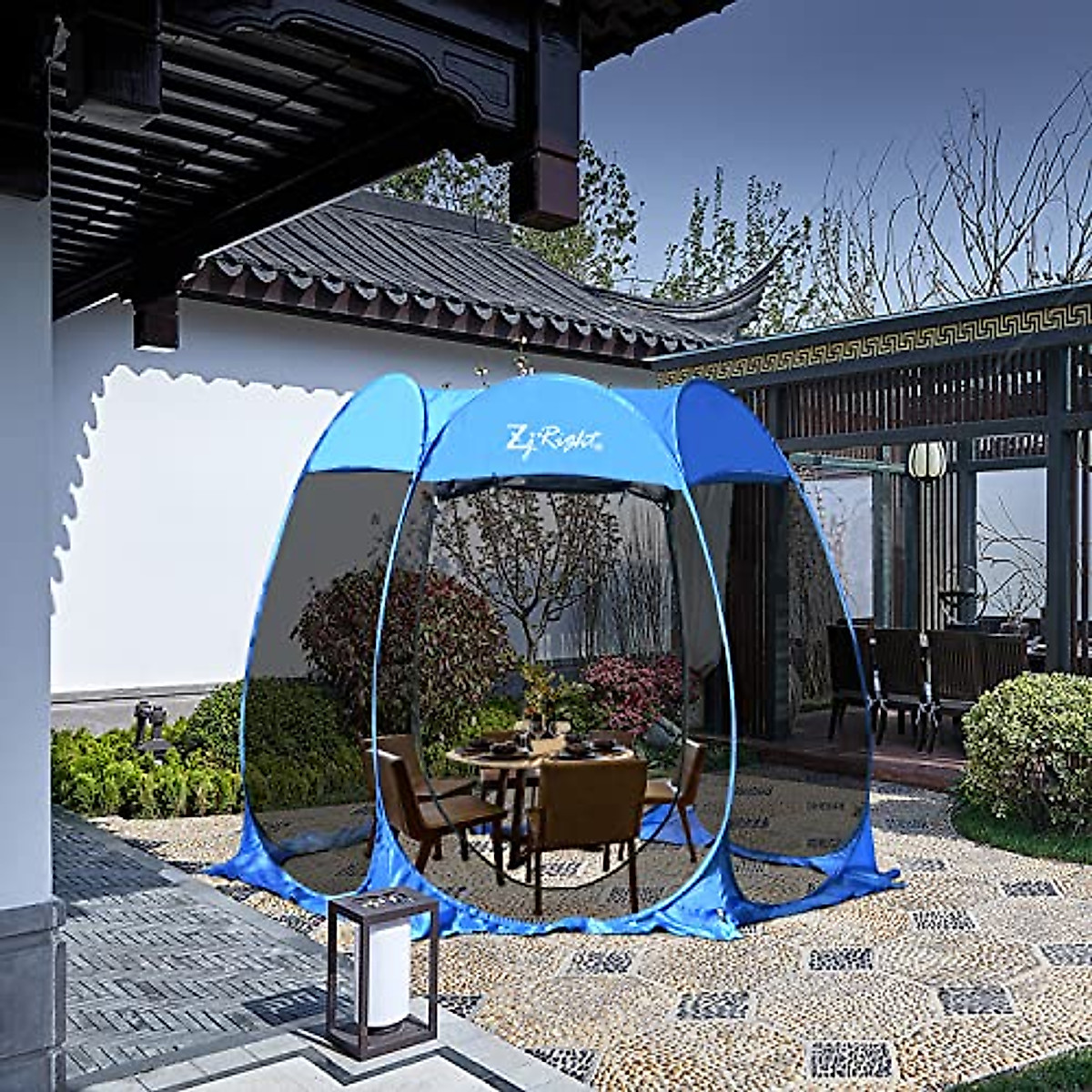 ZJ Right Screen House Room 9.5'×9.5' for 4-6 Person, Outside Igloo Dome Clear Tent, Instant Pop-up Canopy, Mosquito Net Camping Tent, Dining Sun Shade Gazebos for Patios Blue