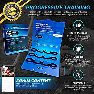 Riff BANDZ – Resistance Training Bands For Guitar Bass Banjo Piano Finger Speed System - Premium Set of 3 Hand Strengthener Accessories