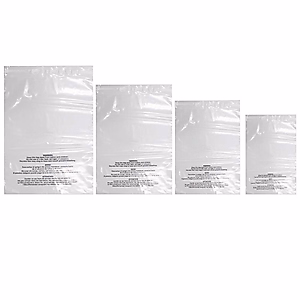 Belinlen 400 Count Combo Pack Warning Bags - 6x9, 8x10, 9x12, 11x14 Inch Self Seal Clear Poly Bags with Suffocation Warning with Permanent Adhesive, Strong Adhesive, Not Resealable (1.5mil)