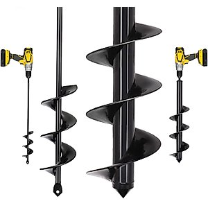 SYITCUN Auger Drill Bit for Planting - 1.6"x16.5" + 3.5"x16" Heavy-Duty Spiral Drill Bits for Planting Bulbs - Auger Post Hole Digger and Soil Auger for Beach - Compatible with 3/8" Hex Drive Drill