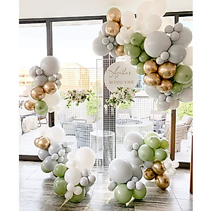 146 Pieces Sage Green Gold Ivory White Balloon Garland Arch Kit, Sage Olive Green Ivory White Gold Balloons Decor Jungle Safari Tropical Baby Shower Birthday Theme Party Decorations Supplies for Boys