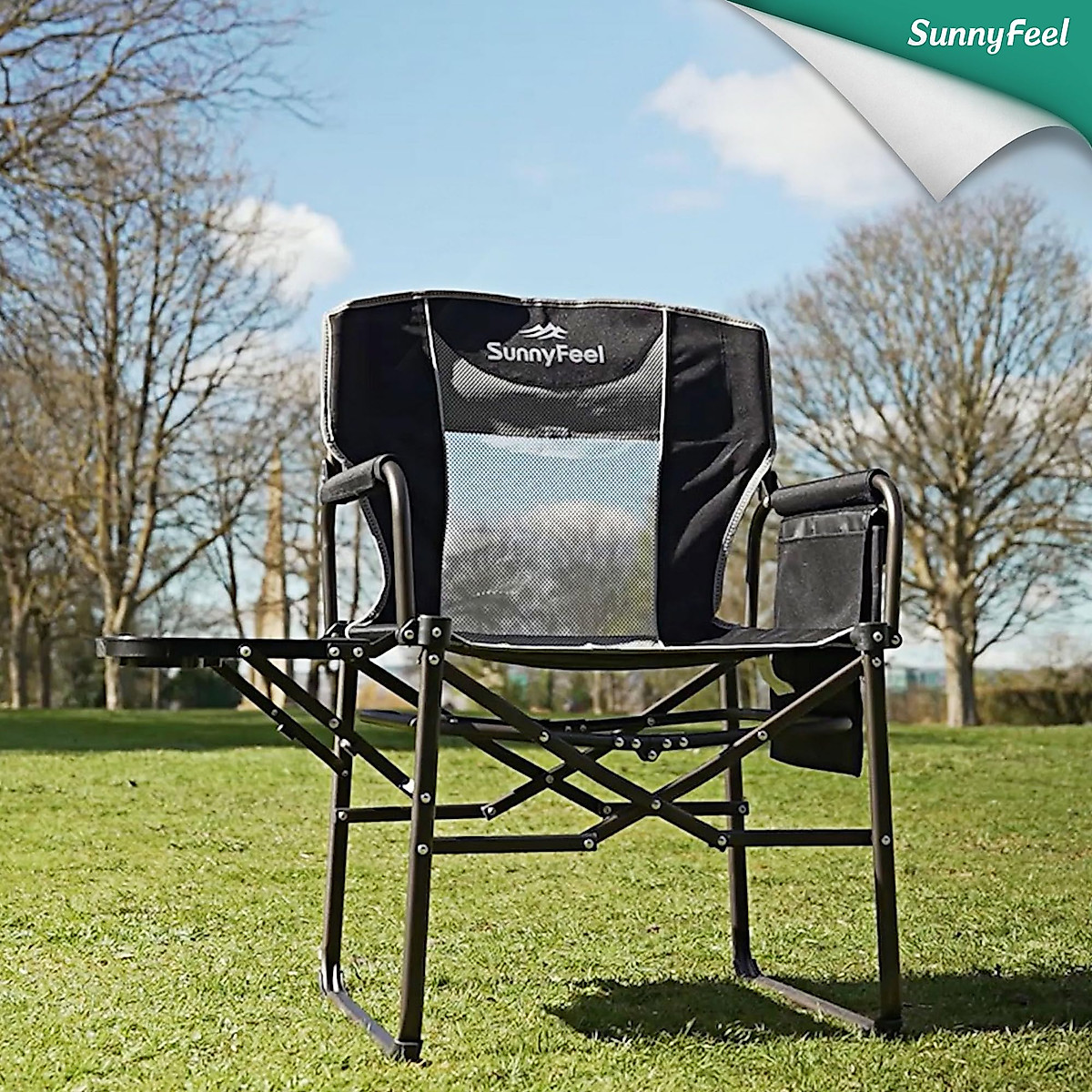 SUNNYFEEL Camping Directors Chair, Heavy Duty,Oversized Portable Folding Chair with Side Table, Pocket for Beach, Fishing,Trip,Picnic,Lawn,Concert Outdoor Foldable Camp Chairs