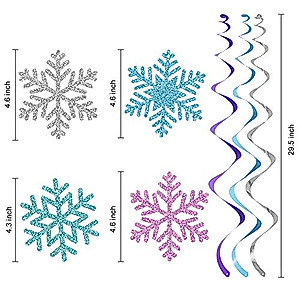 20Pcs Winter Snowflake Hanging Swirls Decorations, Winter Hanging Ceiling Streamers Purple Blue White Snowflakes Garland for Winter Wonderland New Year Baby Shower Winter Birthday Party Decorations