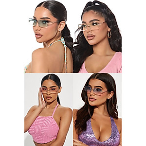 SORVINO Rimless Rectangle Sunglasses for Women Men Trendy Fashion Sheer Pink,Blue Tinted Lens Frameless Glasses