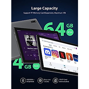 YUMKEM 10 inch Octa Core Tablet, 4GB RAM 64GB Storage, Android Tablet with Keyboard and Tablet Case, 10.1” IPS HD Display, Android OS, 6000 mAh Battery, Bluetooth, 5G Wi-Fi, GPS, FM, Dark Grey