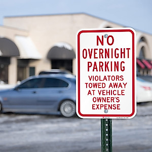 SmartSign 18 x 12 inch “No Overnight Parking - Violators Towed Away At Vehicle Owner's Expense” Metal Sign, 63 mil Aluminum, 3M Laminated Engineer Grade Reflective Material, Red and White
