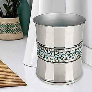 nu steel Sea Foam Wastebasket Trash Bin in Aqua Blue/Silver Glass Mosaic/ Stainless Steel for Bathrooms & Vanity Spaces