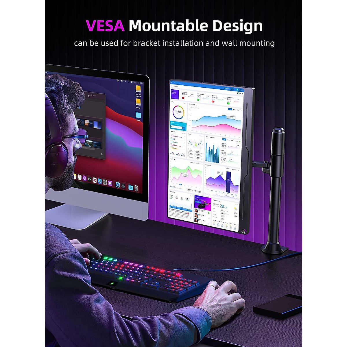 UPERFECT Truely 4K Computer Monitor, 15.6" UHD FreeSync 100% AdobeRGB 450 Nits Brightness HDR IPS Speaker Eye Care Game Display 2 Type-C Full HDMI for Laptop Phone, VESA & Smart Case