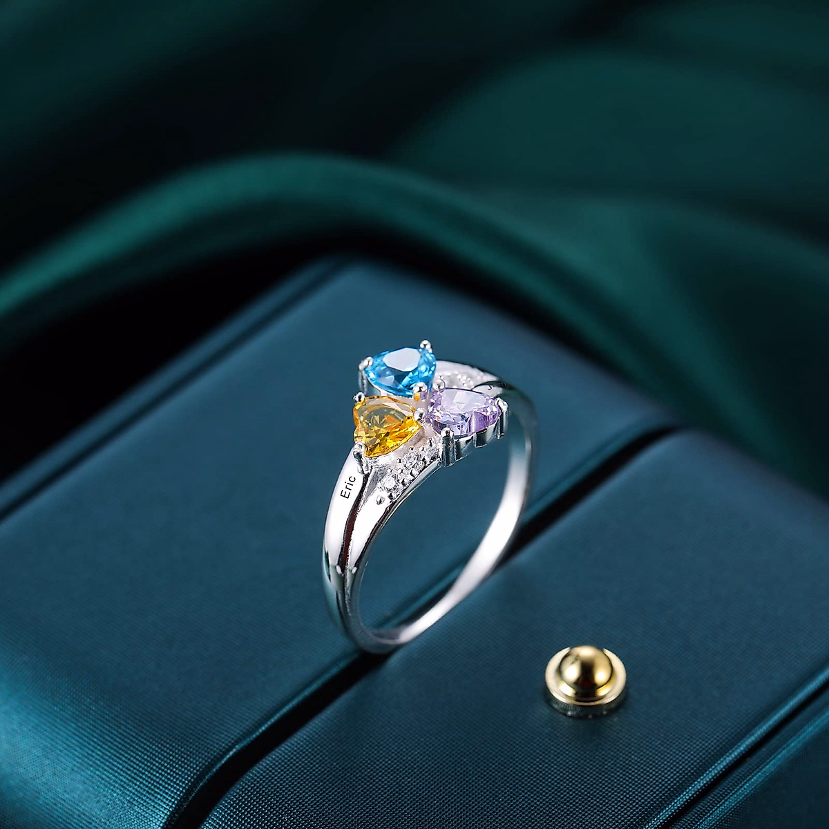 INBLUE Personalized Mom Rings with Birthstones & Names, Engravable Mom Ring/Family Birthstone Ring/Grandmother's Ring with Birthstones, S925 Sterling Silver Gift for Mother's Day from Daughter(B3,10)