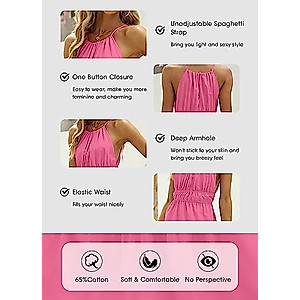 Womens Halter Sleeveless Boho Dress Casual Sexy Flowy Pleated High Waist A-Line Babydoll Midi Dresses for Women