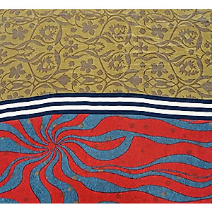 Peegli Indian Women's Crepe Silk Abstract Saree Vintage Green Sari Textile DIY 5 Yards Fabric