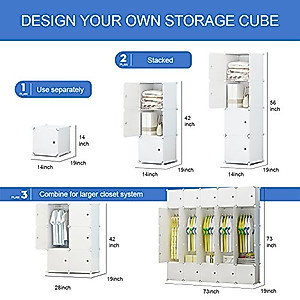Aeitc Portable Wardrobe Closets 14"x18" Depth Bedroom Armoire, Clothes Storage Organizer with Doors, 25 Cubes, White