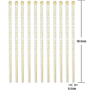 Ball Head Stirrer Disposible Plastic Round Top Crystal Swizzle Sticks ，Crystal Cake Pops, Cocktail Coffee Drink Stirrers 100 Pieces (Clear Gold Glitter)