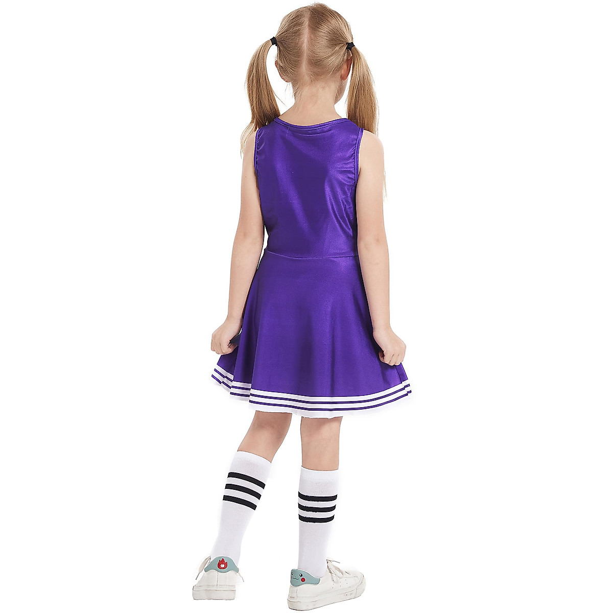 LOLANTA Girls Cheerleader Costumes Dresses Cheerleading Outfit Cheer Uniform with Pom Poms(10-12, purple)