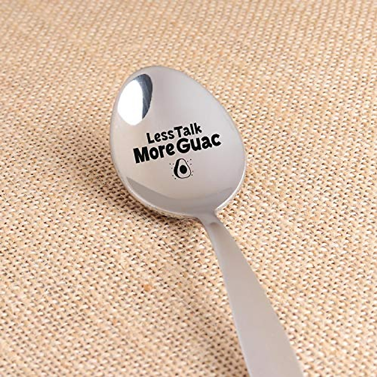 Avocado Lovers Gift - Lets Talk More Guac Engraved Spoon Gift for Men Women | Christmas Birthday Gift for Daughter | Guacamole lover Gift | Funny Vegan Gift Kids Teens - 7 Inch Stainless Steel Spoon