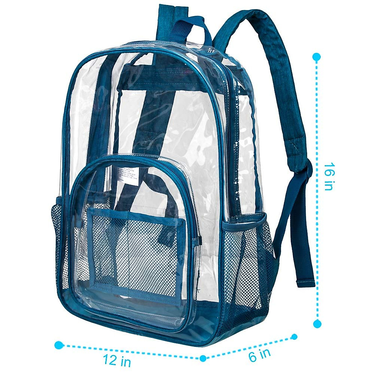 Clear Backpack 12x12x6 Stadium Approved, Transparent Mini Bookbag, Small Heavy Duty See Through Small Bag - Blue