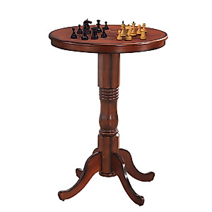 Giantex Round Dining Table, 30" D X 41.5" H, Wooden Pub Pedestal Side Table W/Chessboard, Adjustable Foot Pads, Multi-Purpose Dinner Table for Small Space, Kitchen, Dining Room, Restaurant (Walnut)