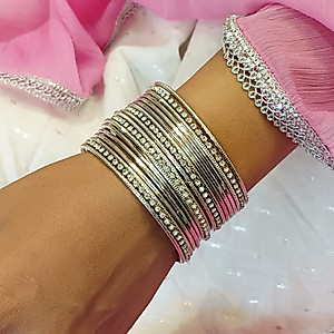 Efulgenz Boho Vintage Antique Gypsy Tribal Indian CZ Crystal Oxidized Silver Plated Bracelets Bangle Set Jewelry (18 Pc)