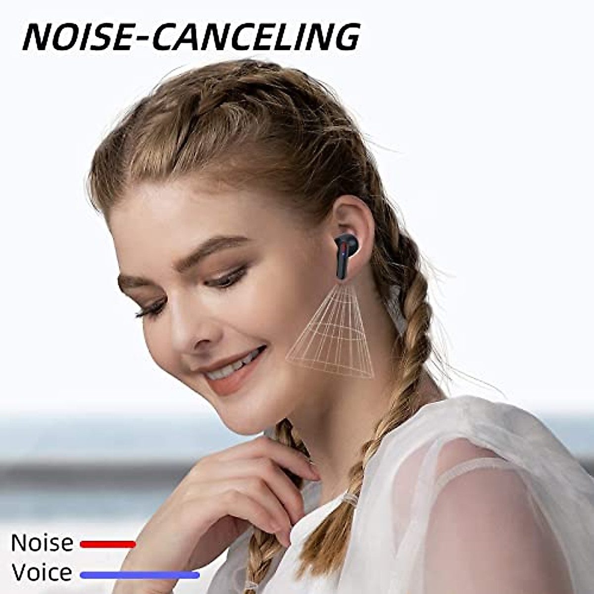 Hksany Wireless Earbuds Bluetooth 5.0 Headphones Noise Canceling Ear Buds Earphone with Charging Case 3D Stereo Auto Pairing Black