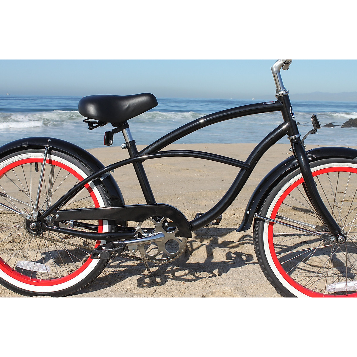 Firmstrong Urban Boy Single Speed Beach Cruiser Bicycle, 20-Inch, Black w/ Red Rims